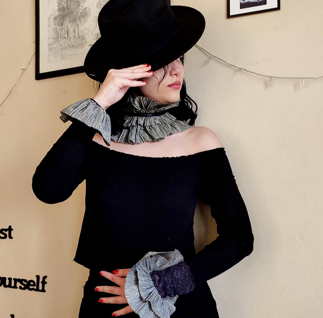 Black and Gray Neck Ruffle Collar and Cuffs Set - Etsy