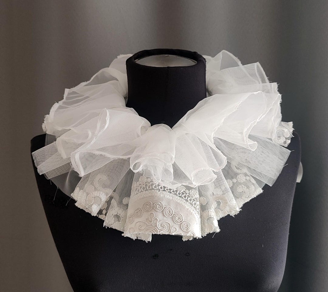 White Clown Collar Embroidered Tulle Ruffle Collar Neck Ruff - Etsy