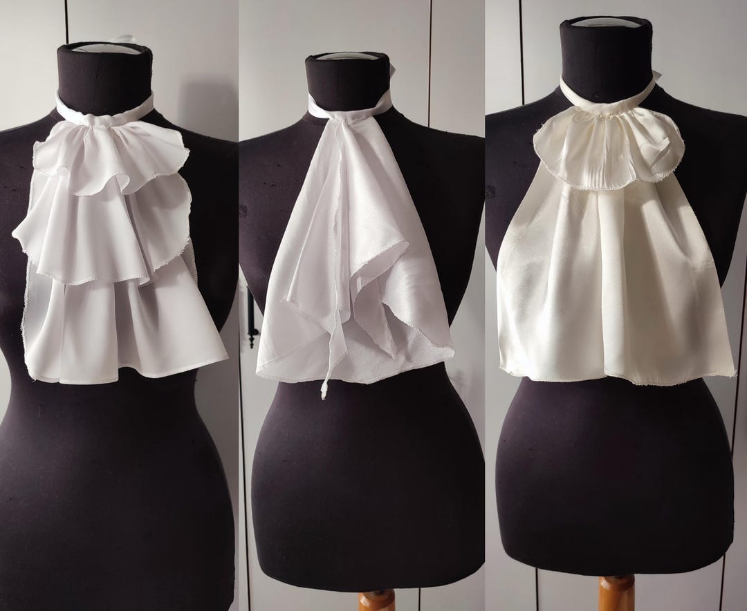 White Jabot Ruffle Collar, Ruffle Neck Pice Medieval Costume Accessory ...
