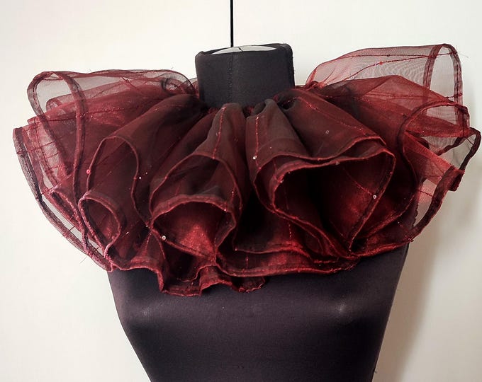 Burgundy Ruffle Clown Collar Ruff, Big Tulle Neck Collar Costume ...