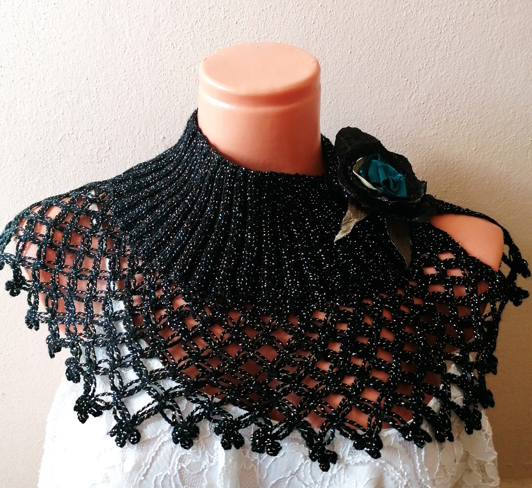 Hand Knitted Collar Black Short Cape Shoulder Cover up Knitted Wedding ...