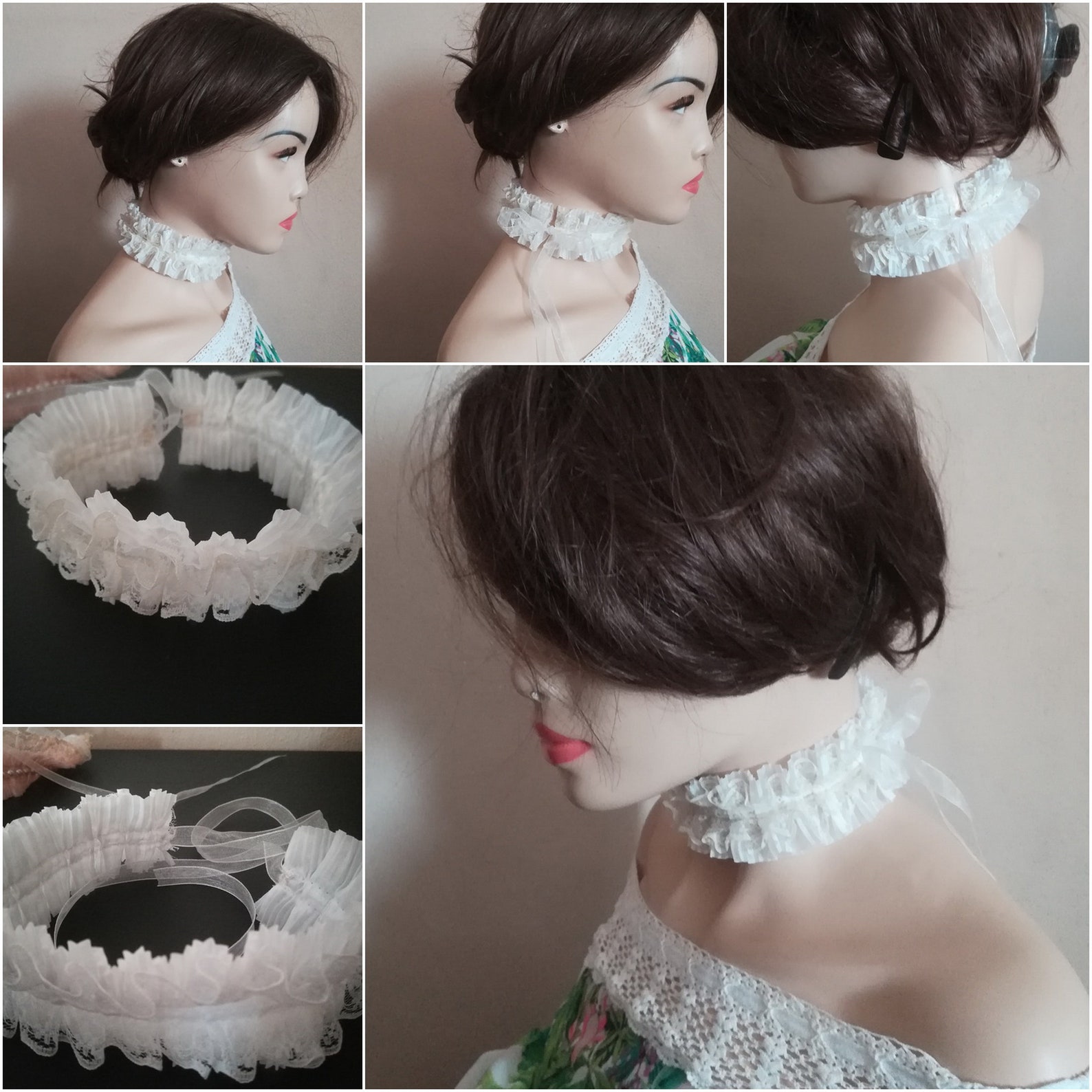 White Ruffle Collar Lace Choker, Vicrorian Style Pink, Skin Color ...