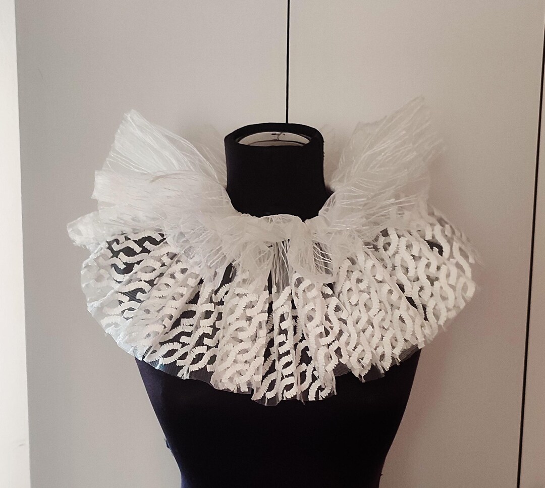 White Ruffle Circus Collar, Elastic Tulle Neck Clown Collar for Women ...