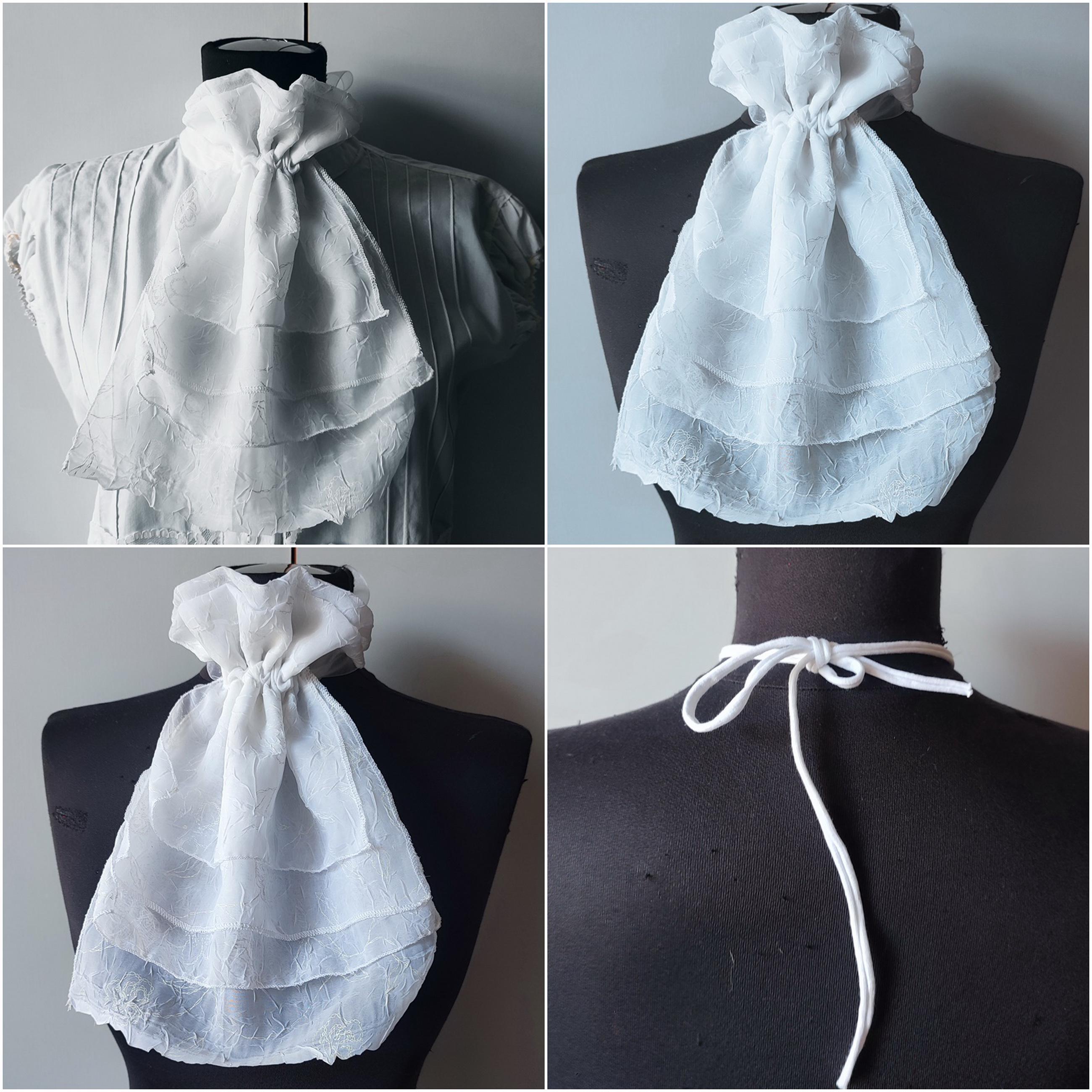 White Ruffle Collar Jabot Neck Tie Cravat, Ruffle Jabot Necktie - Etsy