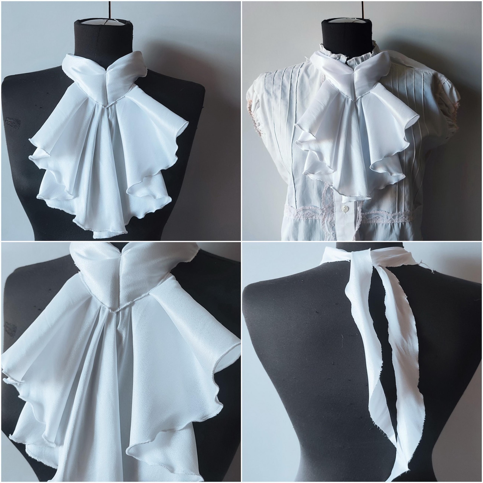White Ruffle Collar Jabot Neck Tie Cravat, Ruffle Jabot Necktie - Etsy