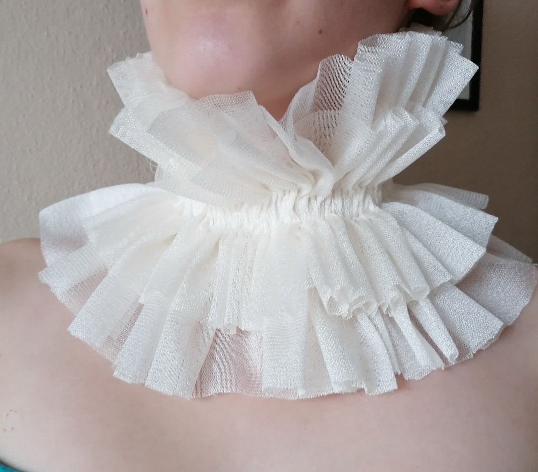High Neck Ruff Collar Ruffle High Neck Elizabethan Ruff Champagne Cream ...