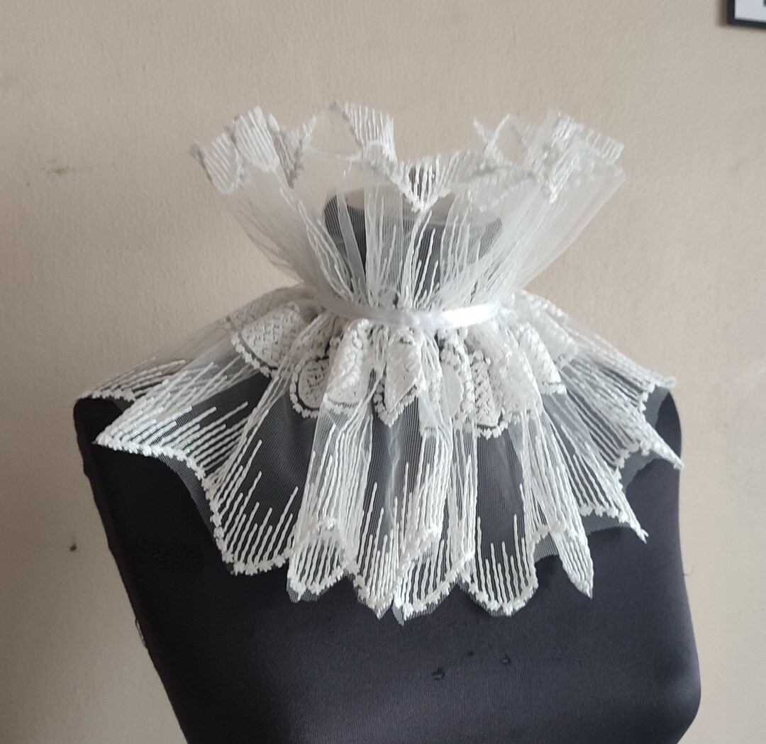 White Ruffle Choker, Ruffled Neck Collar White Victorian Lace ...