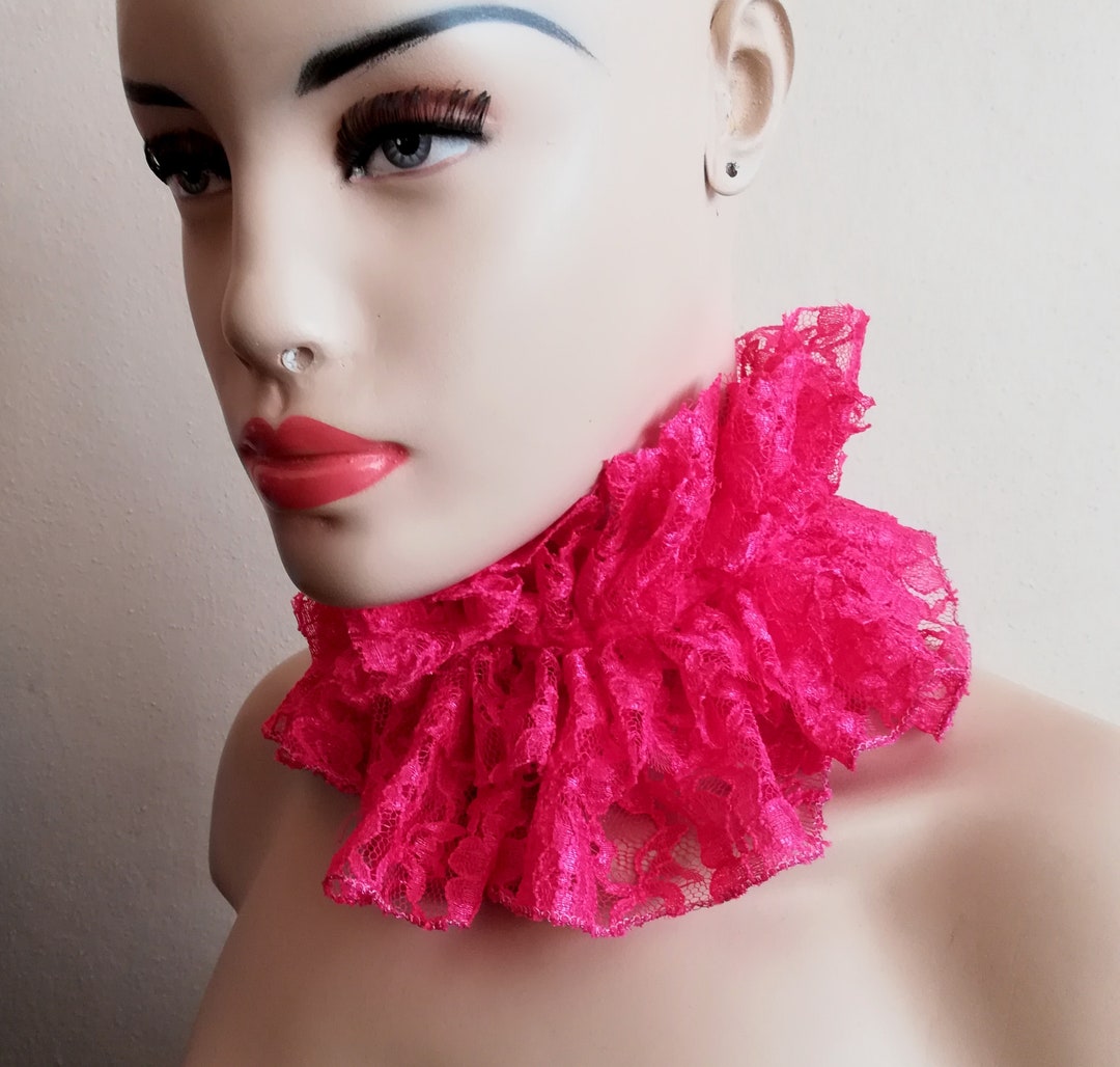 Hot Pink Ruffle Choker, Ruffled Neck Collar Fuchsia Pink Victorian Lace ...