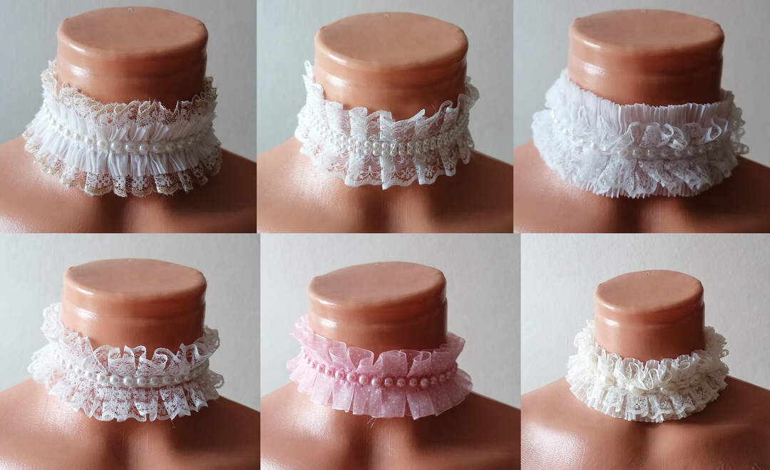 Beaded Ruffled Choker Necklace Ruffle Collar Lace Choker With Pearl - Etsy