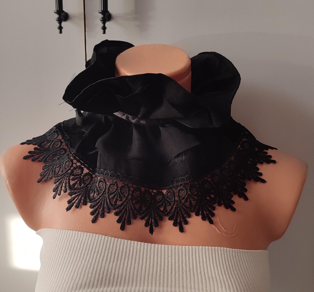 Victorian High Neck Black Ruffle Collar With Lace - Etsy