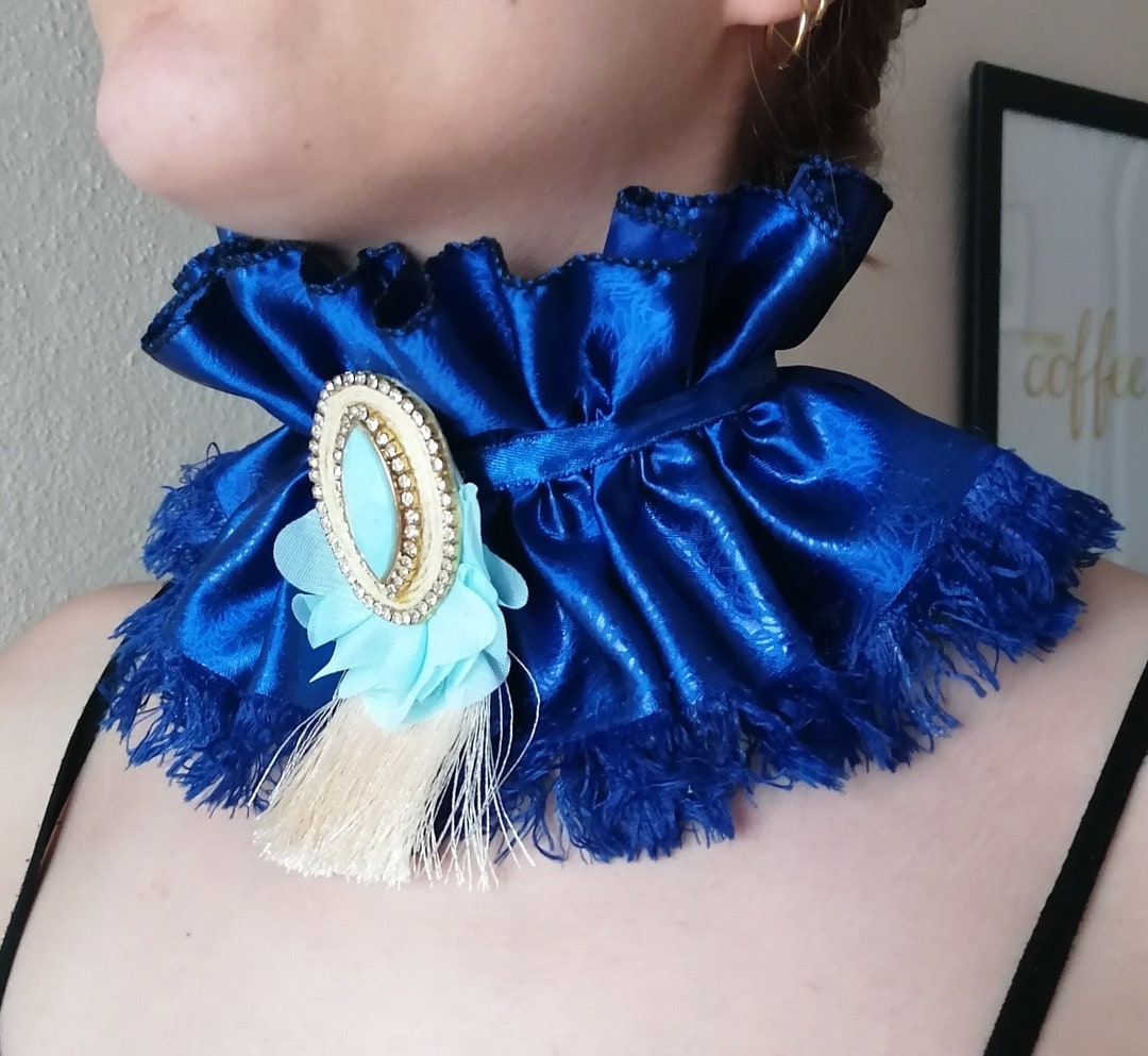 Royal Blue Ruffle Collar Victorian Style Inspired Neck Ruffle Choker ...