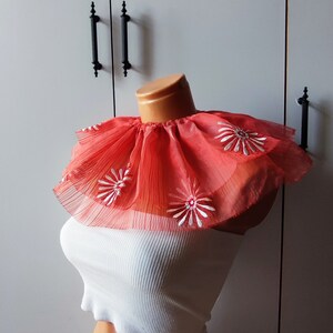 Light Red Organza Tulle Clown Collar Elastic Neck Circle Ruff, Elastic ...
