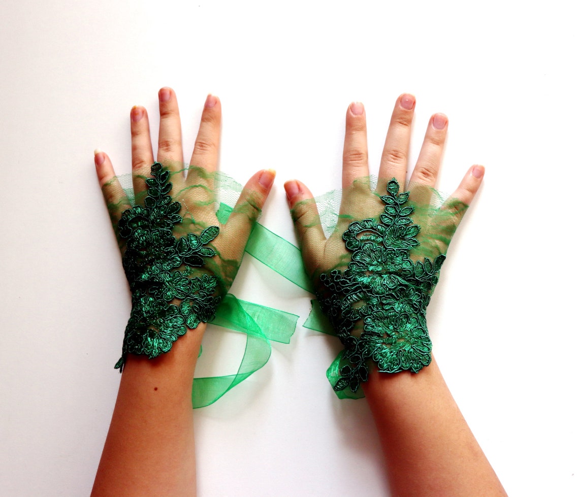 Green Lace Wrist Cuff Green lace gloves fairy wrist cuffs | Etsy