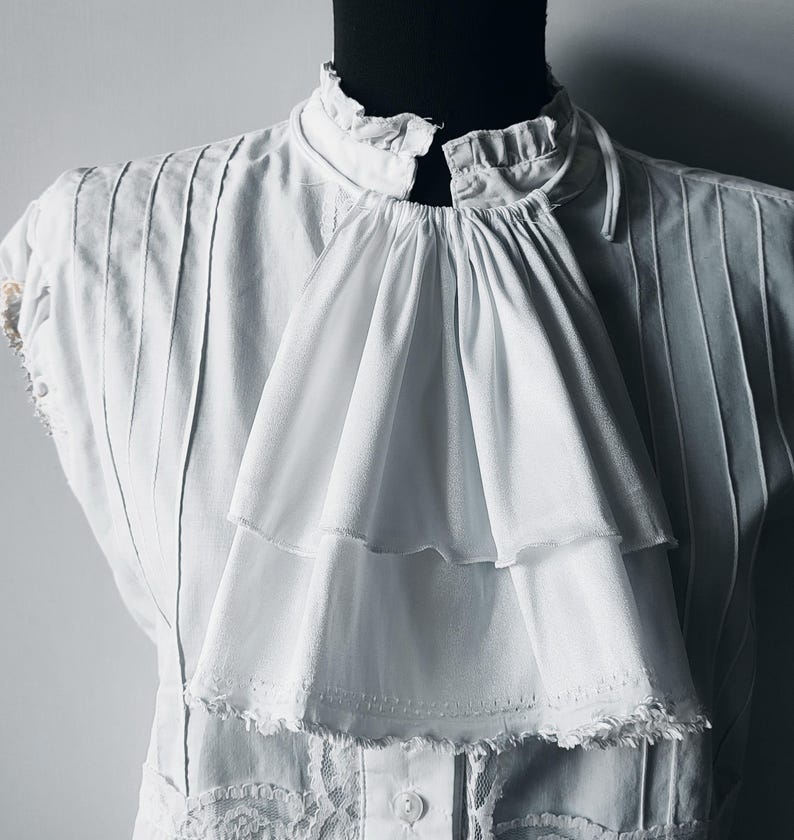 White Ruffle Collar Jabot Neck Tie Cravat, Ruffle Jabot Necktie - Etsy