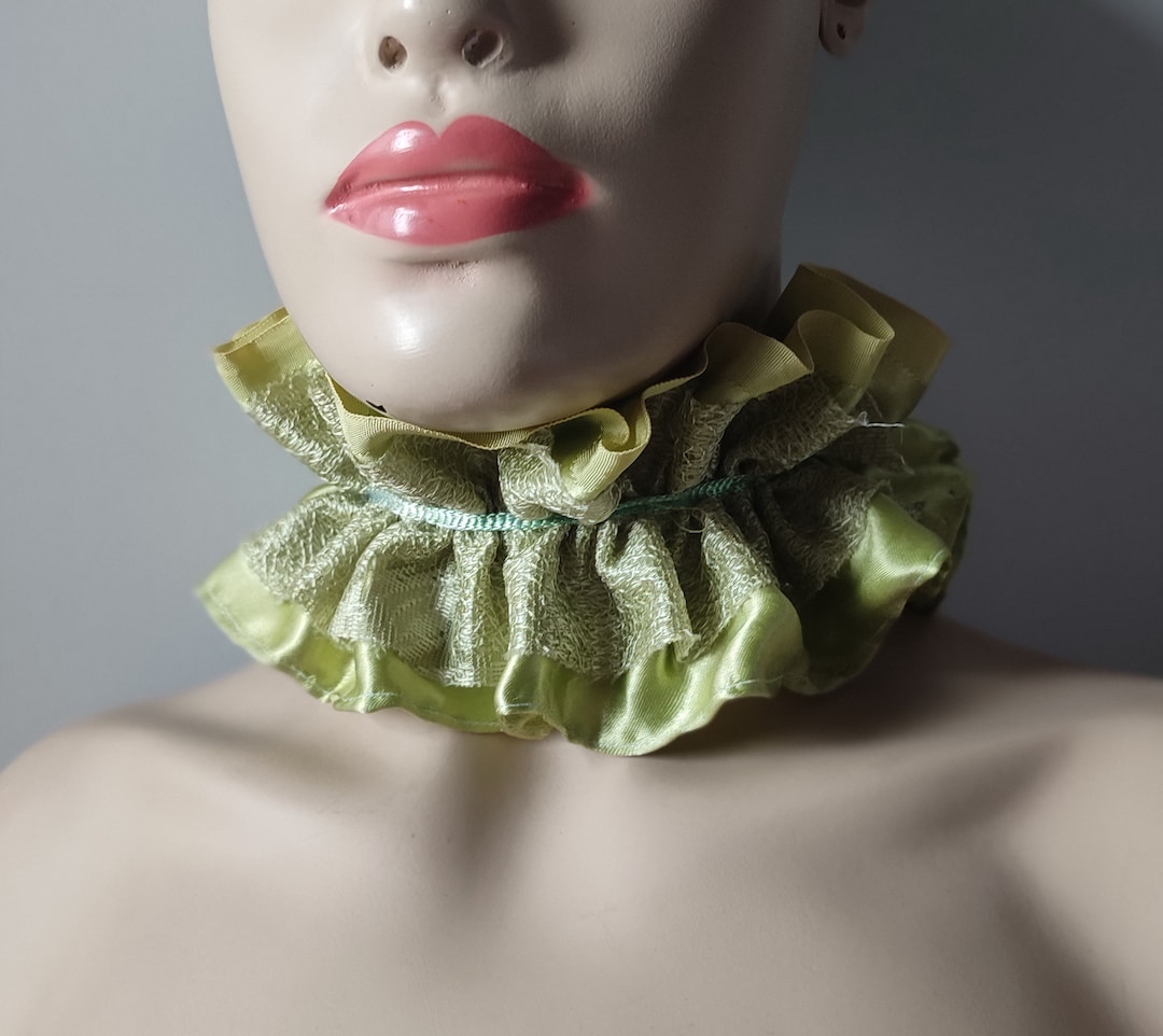 Pistachio Green Clown Collar, Faux Ruffle Collar, Moss Green Ruffled ...