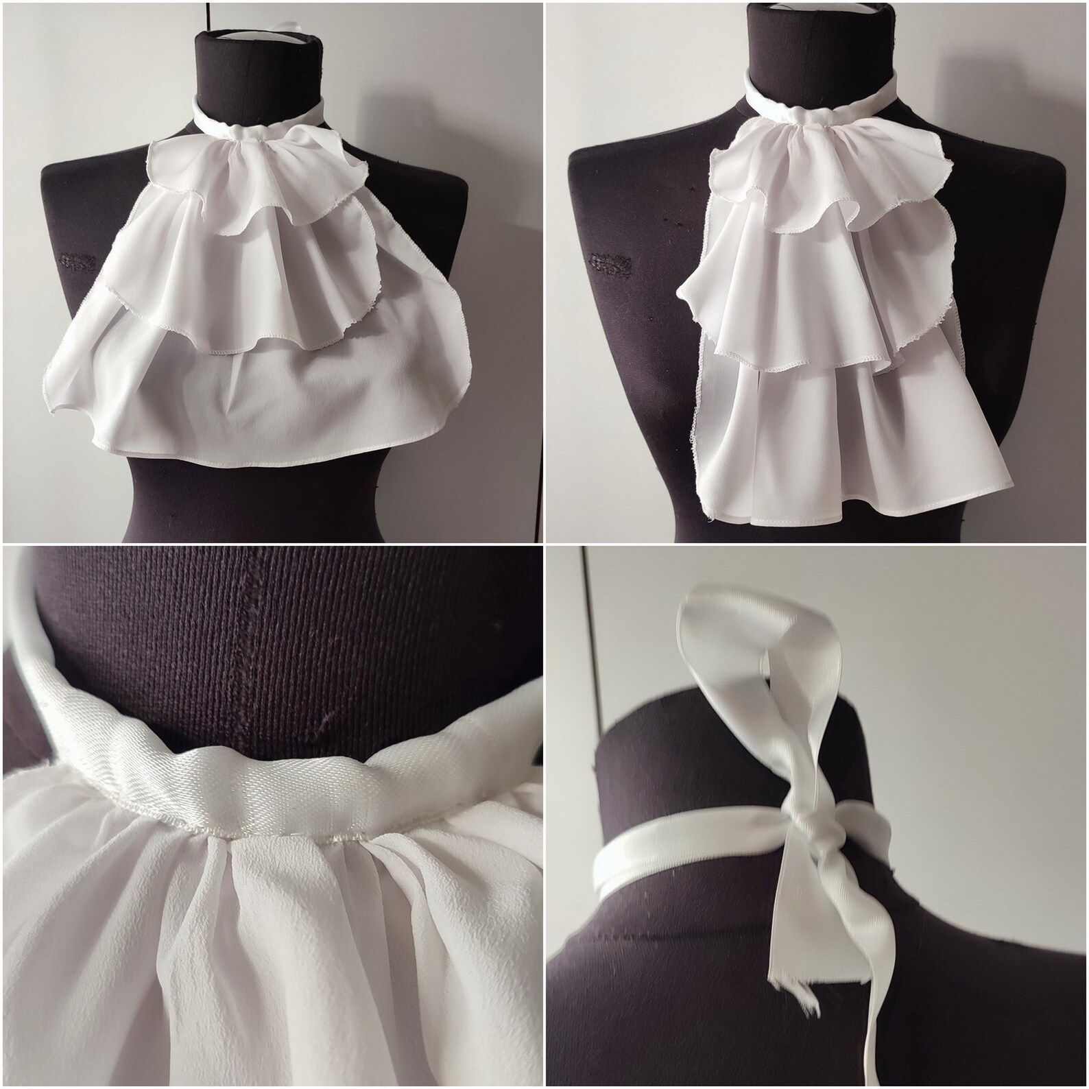 White Jabot Ruffle Collar, Ruffle Neck Pice Medieval Costume Accessory ...