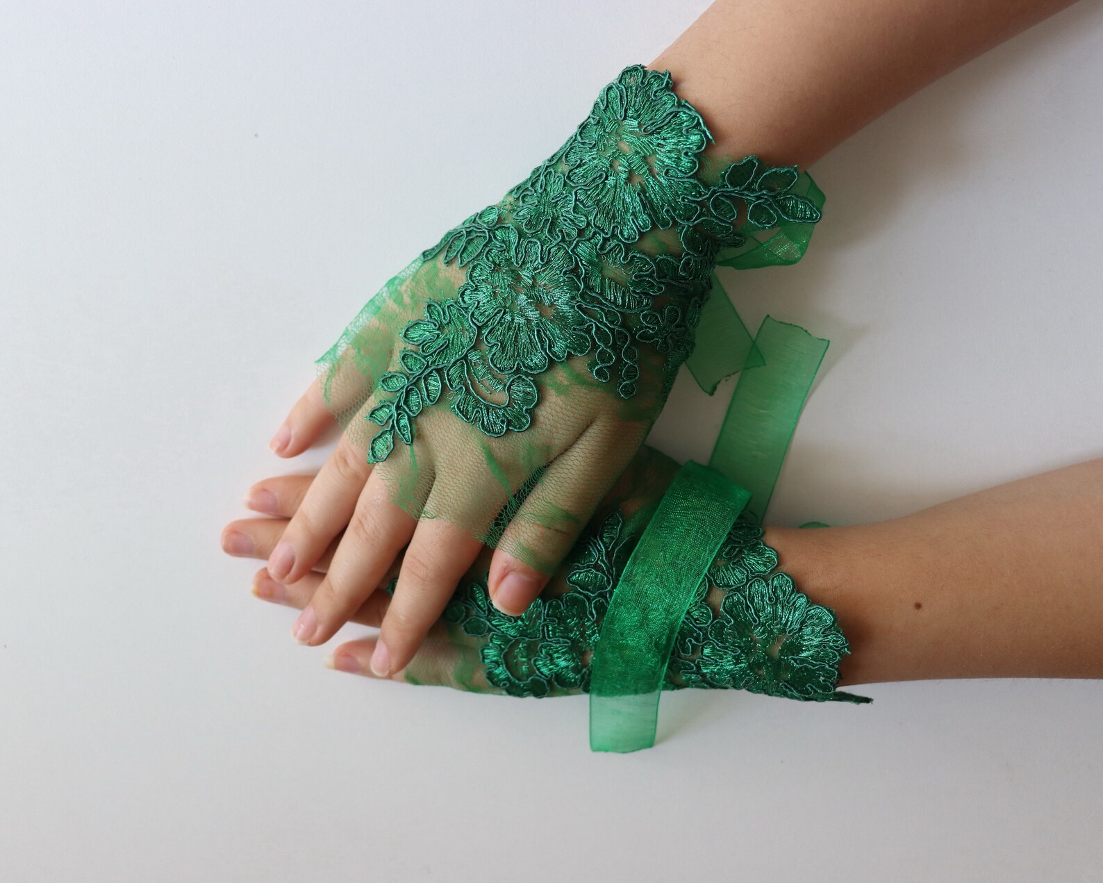 Green Lace Wrist Cuff Green Lace Gloves Fairy Wrist Cuffs | Etsy
