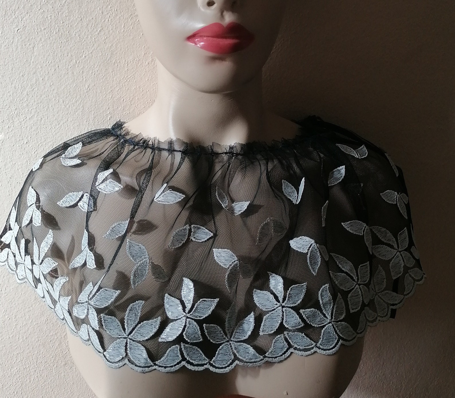 Black Lace Cape Wedding Shoulder Cover Tulle Collar Bridal Capelet ...