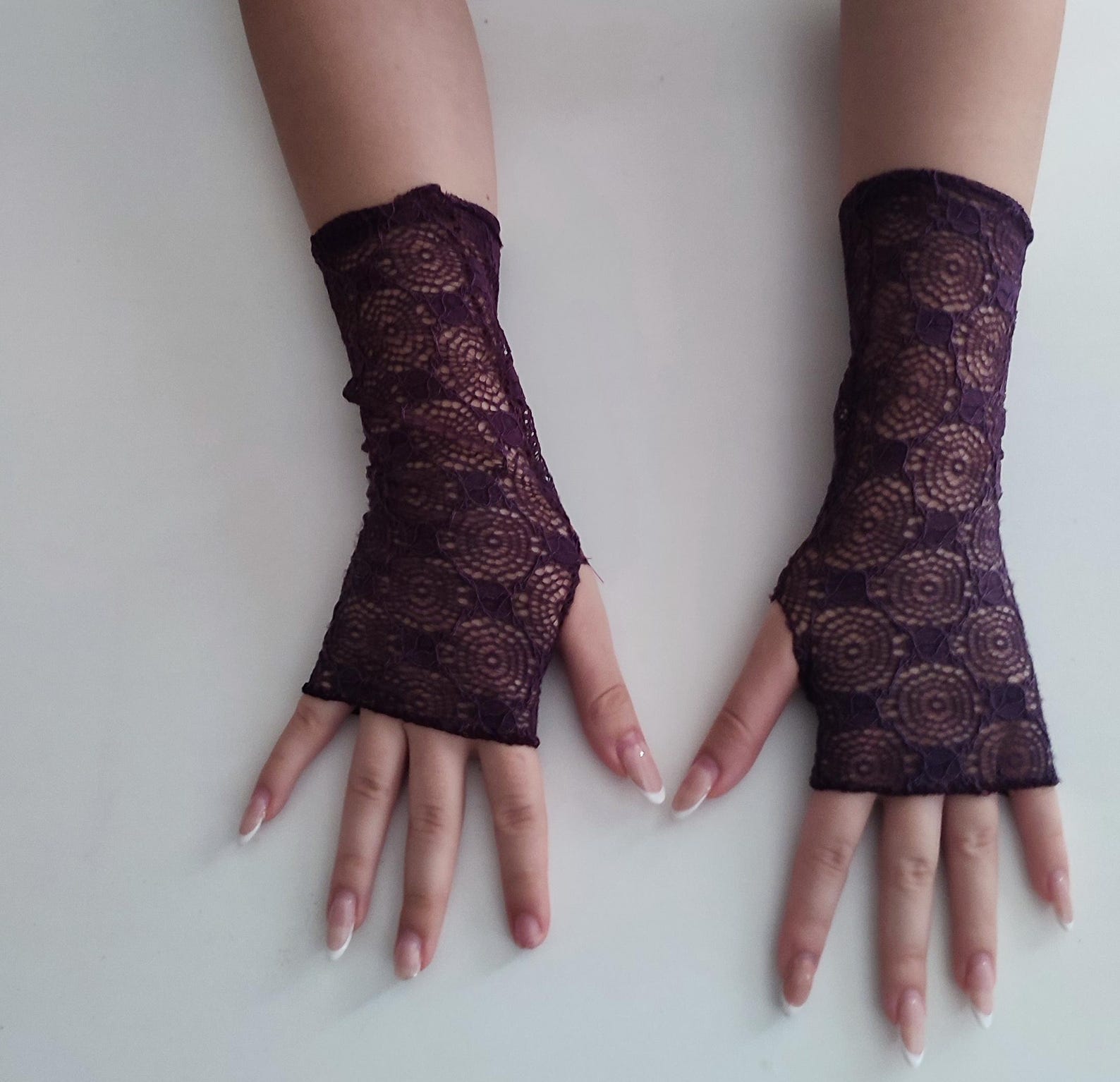 Purple Long Fingerless Gloves Womens Evening Opera Length Elbow Formal ...