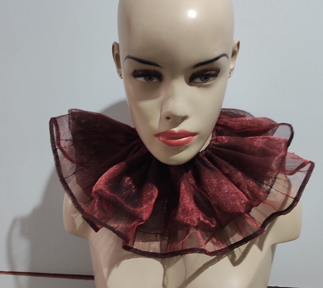 Burgundy Ruffle Clown Collar Ruff, Big Tulle Neck Collar Costume ...