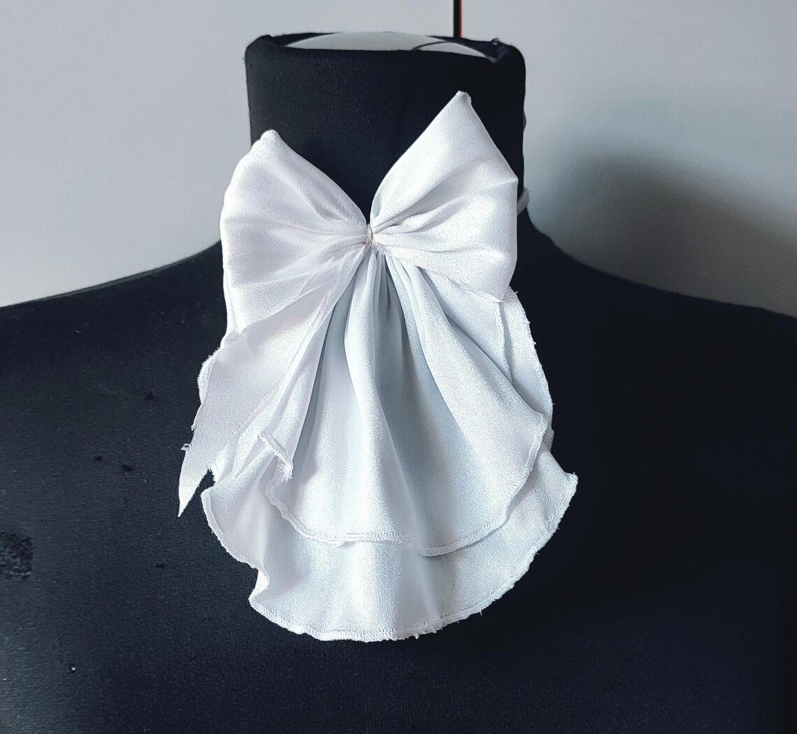White Ruffle Collar Jabot Neck Tie Cravat, Ruffle Jabot Necktie - Etsy