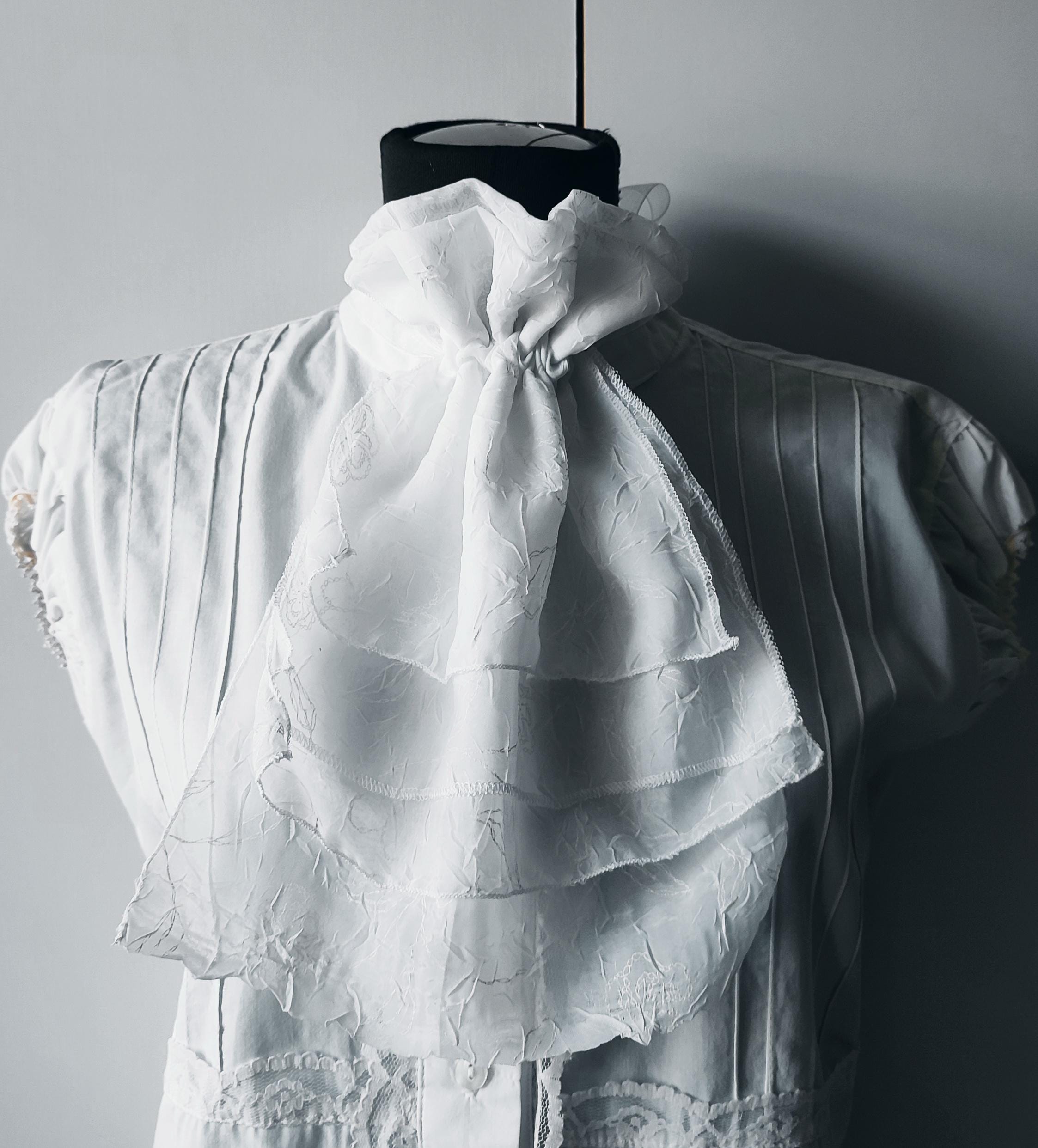 White Ruffle Collar Jabot Neck Tie Cravat, Ruffle Jabot Necktie - Etsy