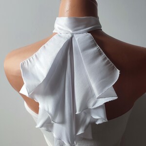 White Ruffle Collar Satin Jabot Neck Tie Cravat, Ruffle Jabot Necktie ...