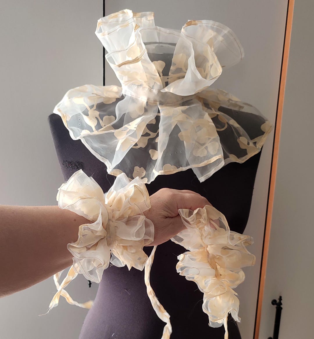 Gold Clown Ruffle Collar Set, Golden in Ivory Sheer Neck Ruff Clown ...