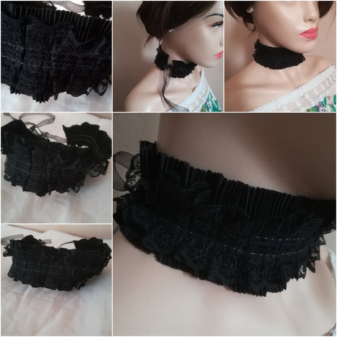 White ruffle collar lace choker Vicrorian style pink skin | Etsy