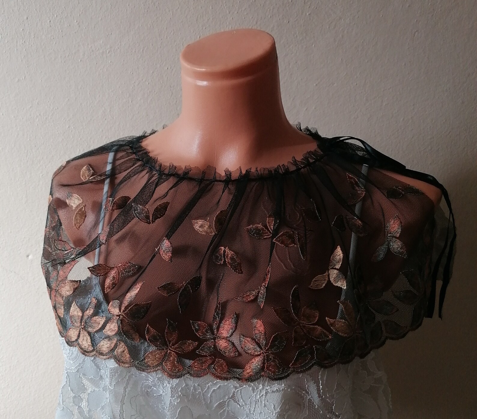 Black Lace Cape Wedding Shoulder Cover Tulle Collar Bridal Capelet ...
