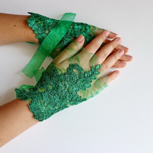 Green Lace Wrist Cuff Green lace gloves fairy wrist cuffs | Etsy
