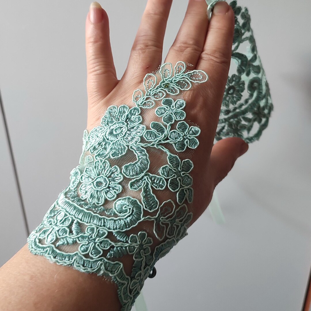 Mint Green Lace Fingerless Gloves Sage Green Lace Gloves Women Mint ...