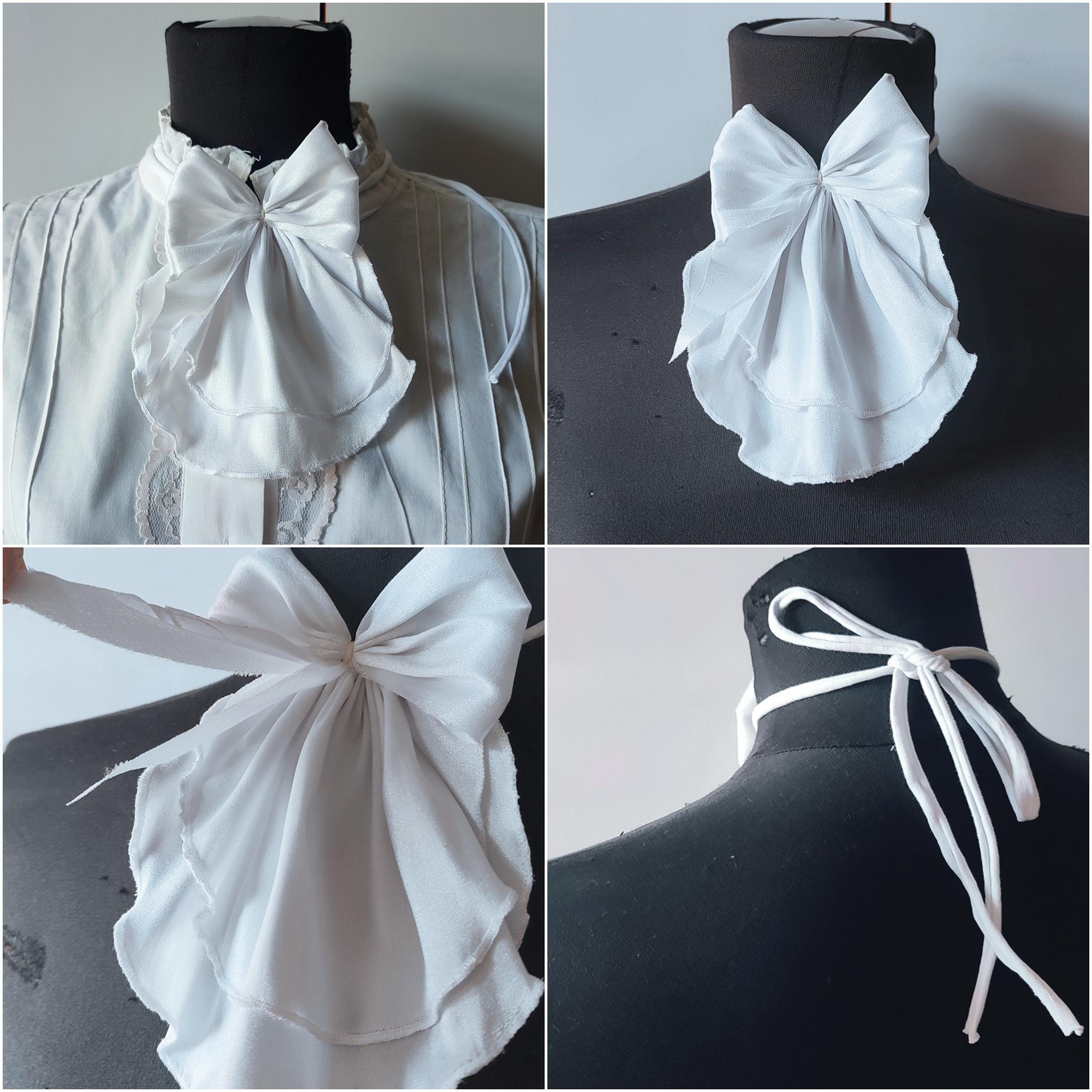 White Ruffle Collar Jabot Neck Tie Cravat, Ruffle Jabot Necktie - Etsy