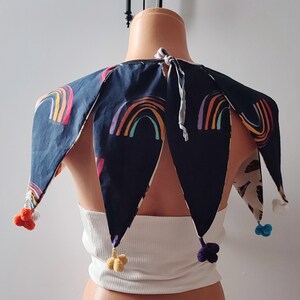 Rainbow Pointed Clown Collar, Feather Patterned Pompom Jester Collar - Etsy