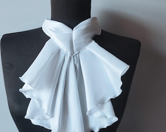 White Cotton Jabot Cravat Neck Frill With Lace Edge Victorian Steampunk ...