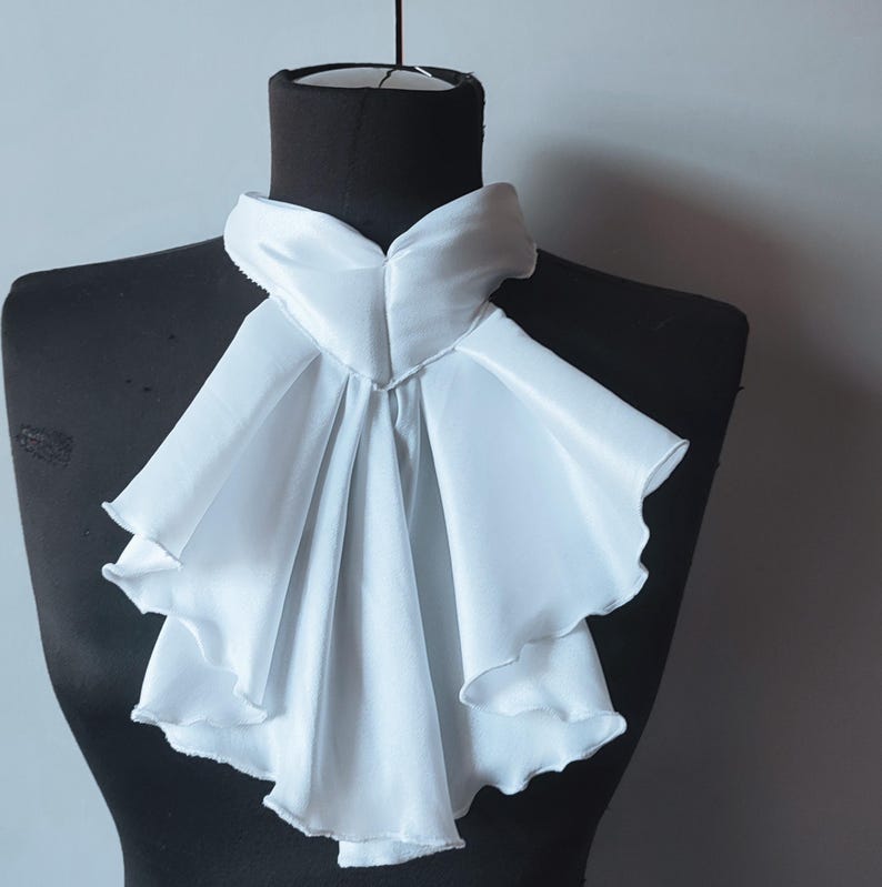 White Ruffle Collar Jabot Neck Tie Cravat, Ruffle Jabot Necktie - Etsy