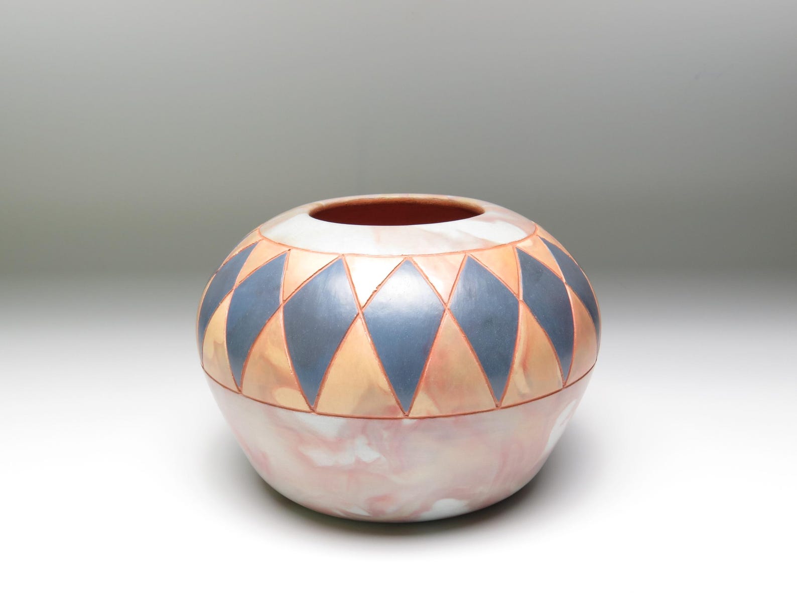 Diamond Checker Ceramic Vase: Wheel-thrown Earthenware, Blue-red Fire ...