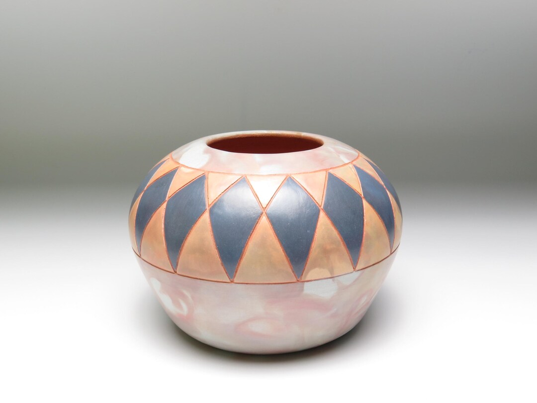 Diamond Checker Ceramic Vase: Wheel Thrown Carved Earthenware Pottery ...