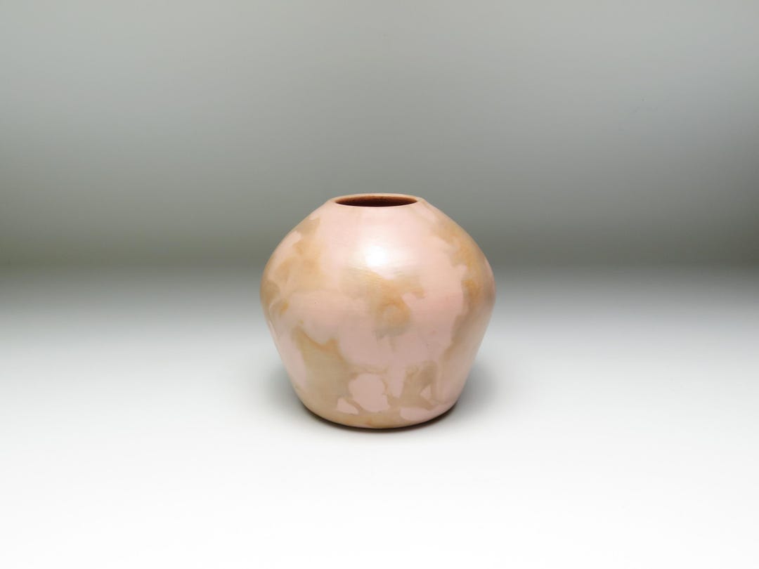Small Angular Ceramic Vase: Wheel Thrown Earthenware Pottery With Coral ...