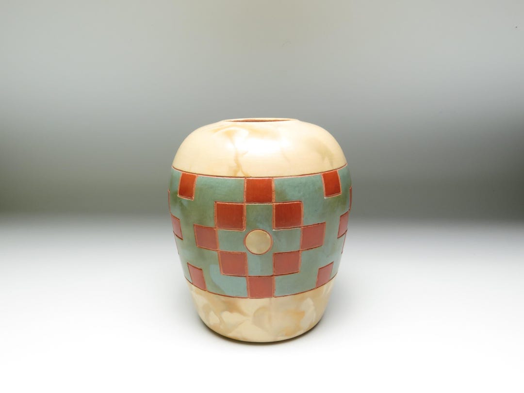 Hand Carved Checkered Ceramic Vase: Fire Cloud Pottery - Etsy
