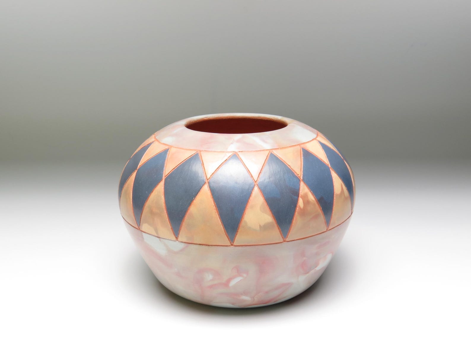 Diamond Checker Ceramic Vase: Wheel-thrown Earthenware, Blue-red Fire ...
