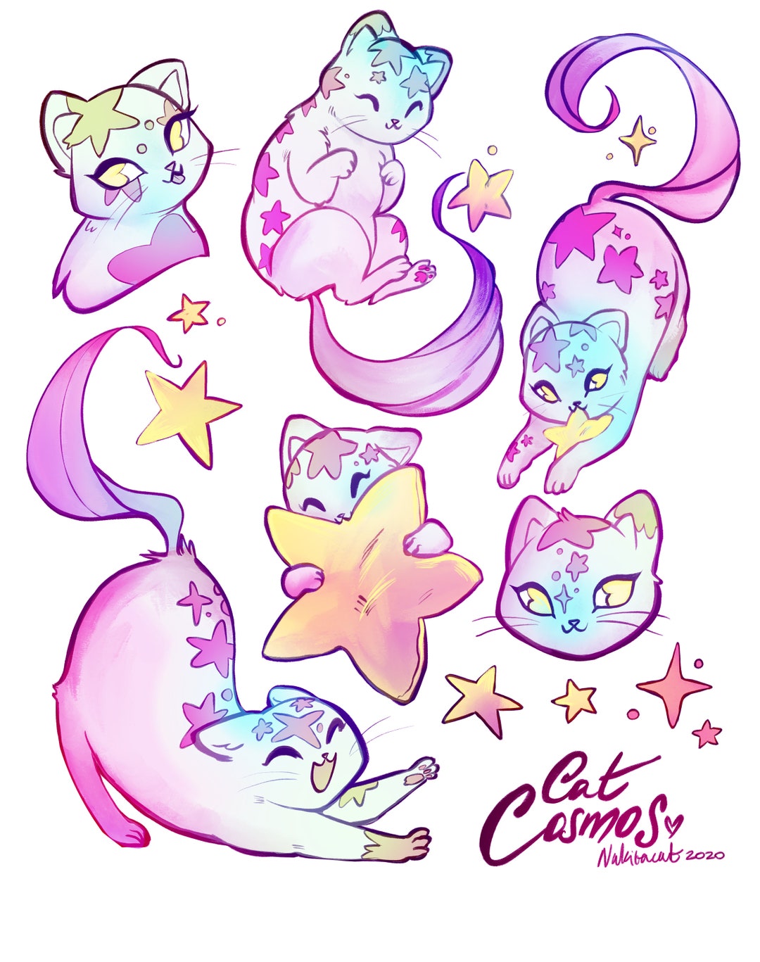 Cat Cosmos Sticker Sheet - Etsy