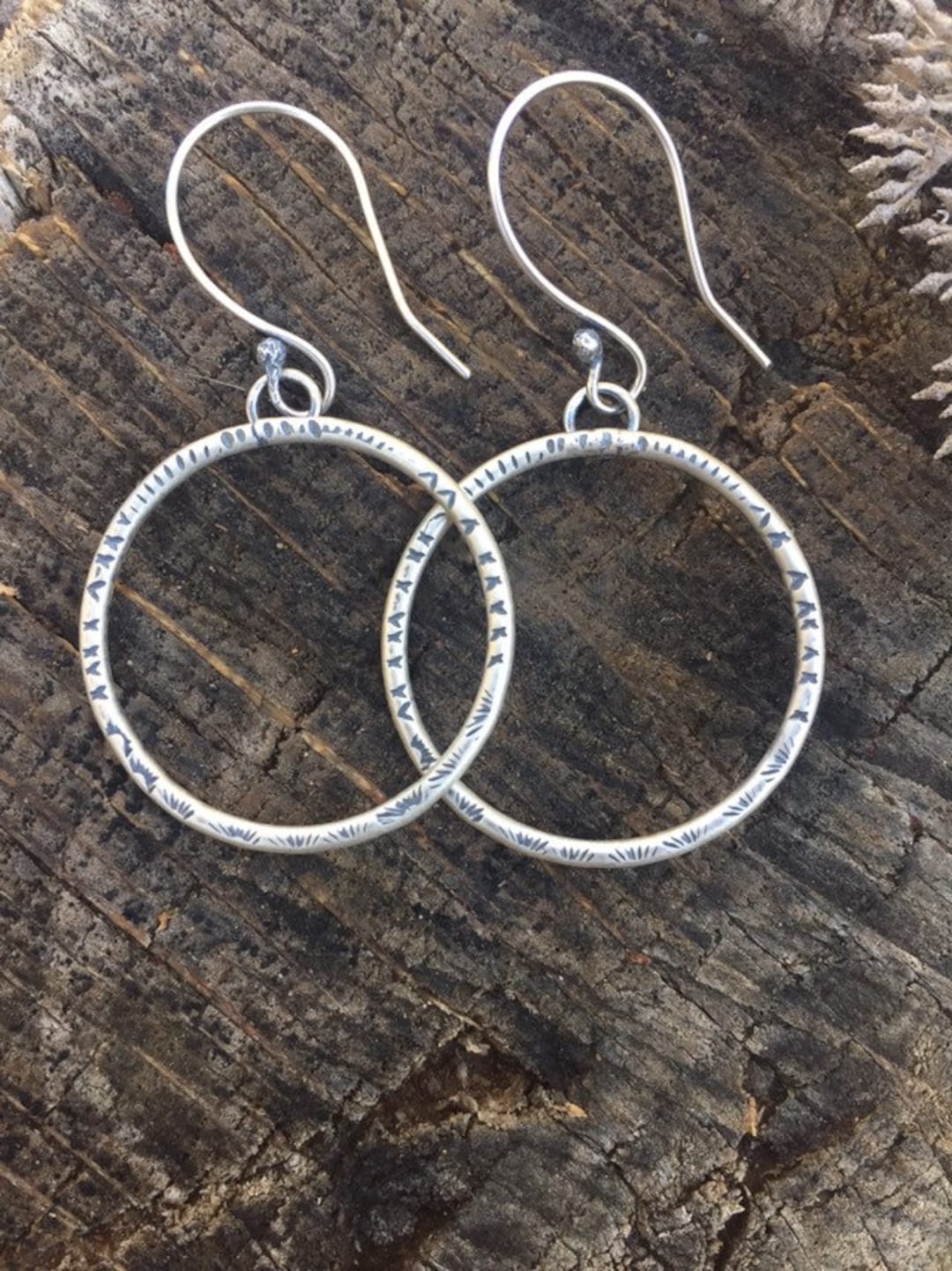Sterling Silver Hoop Earrings Hoop Drop Earrings Rustic Boho Sterling ...