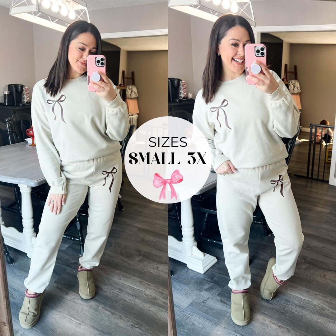 Beige Bow Jogger Set | Sweatsuit Set - Etsy