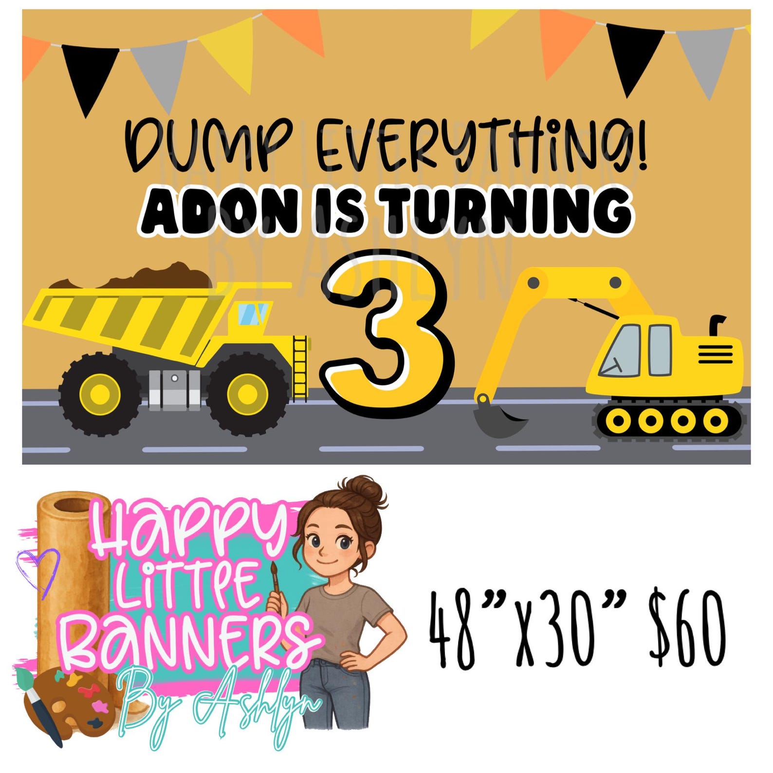 Hand Painted Birthday Banner || Dump Everything || Construction Party ...