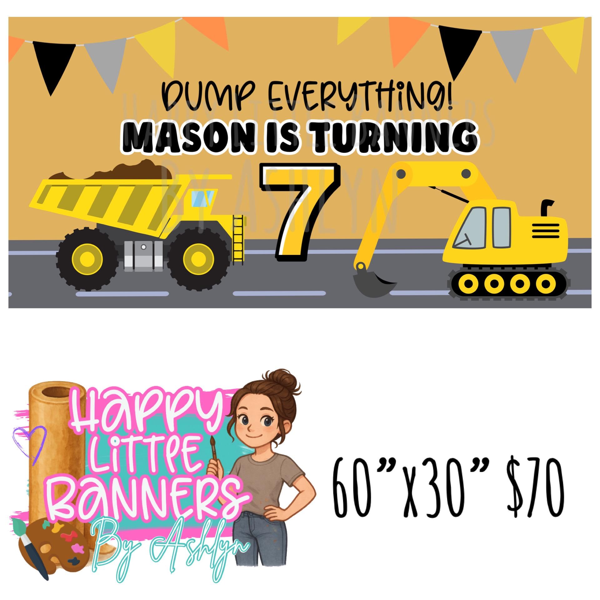 Hand Painted Birthday Banner || Dump Everything || Construction Party ...