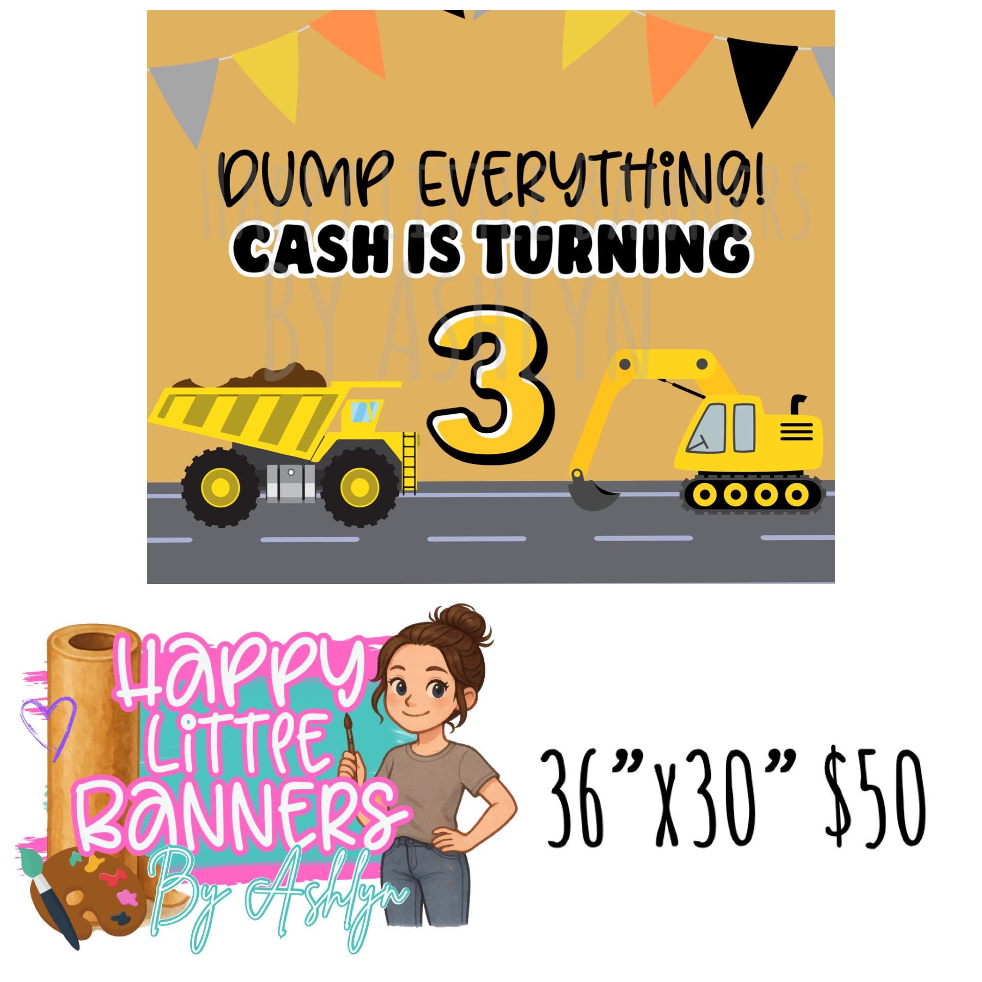 Hand Painted Birthday Banner || Dump Everything || Construction Party ...