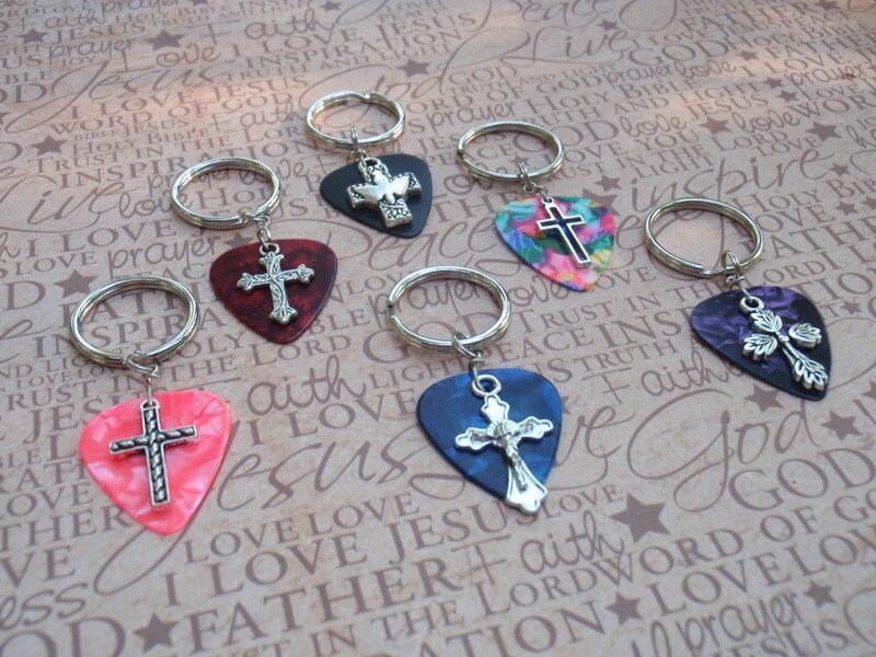 Cross Key Chain 16 Colors Available Guitar Pick Choice Faith - Etsy
