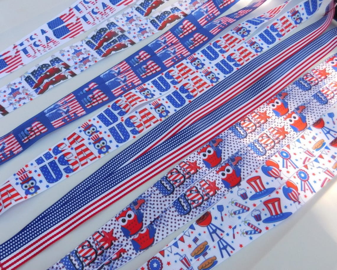 3 Yards USA Flags 4th of July Grosgrain Ribbon Your - Etsy
