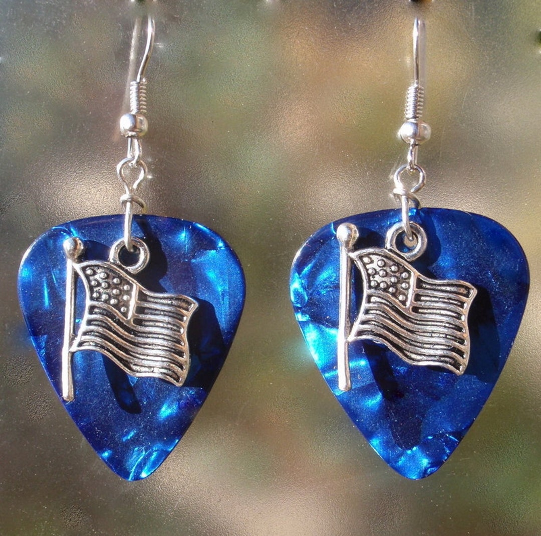 American Flag Earrings, Patriotic Guitar Pick Jewelry, 4th of July ...